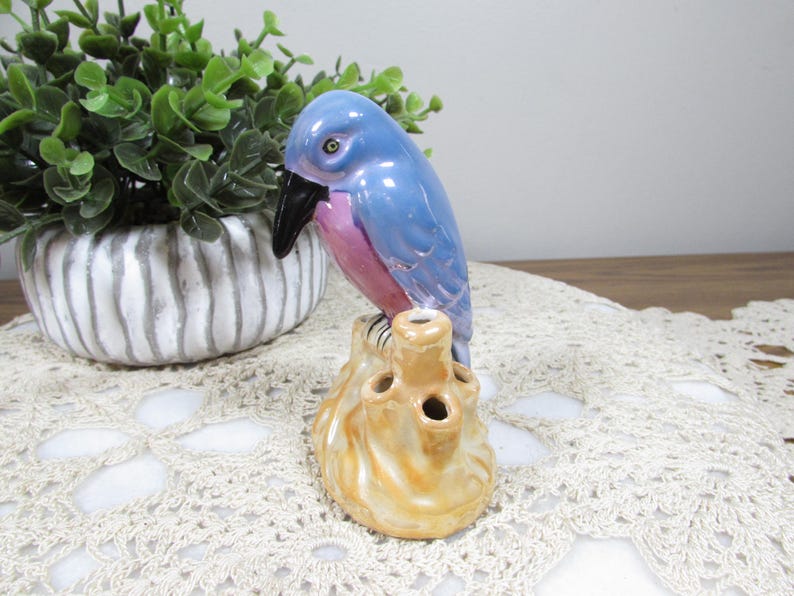 Vintage Blue Lusterware Bird Flower Frog, Made in Japan - Etsy