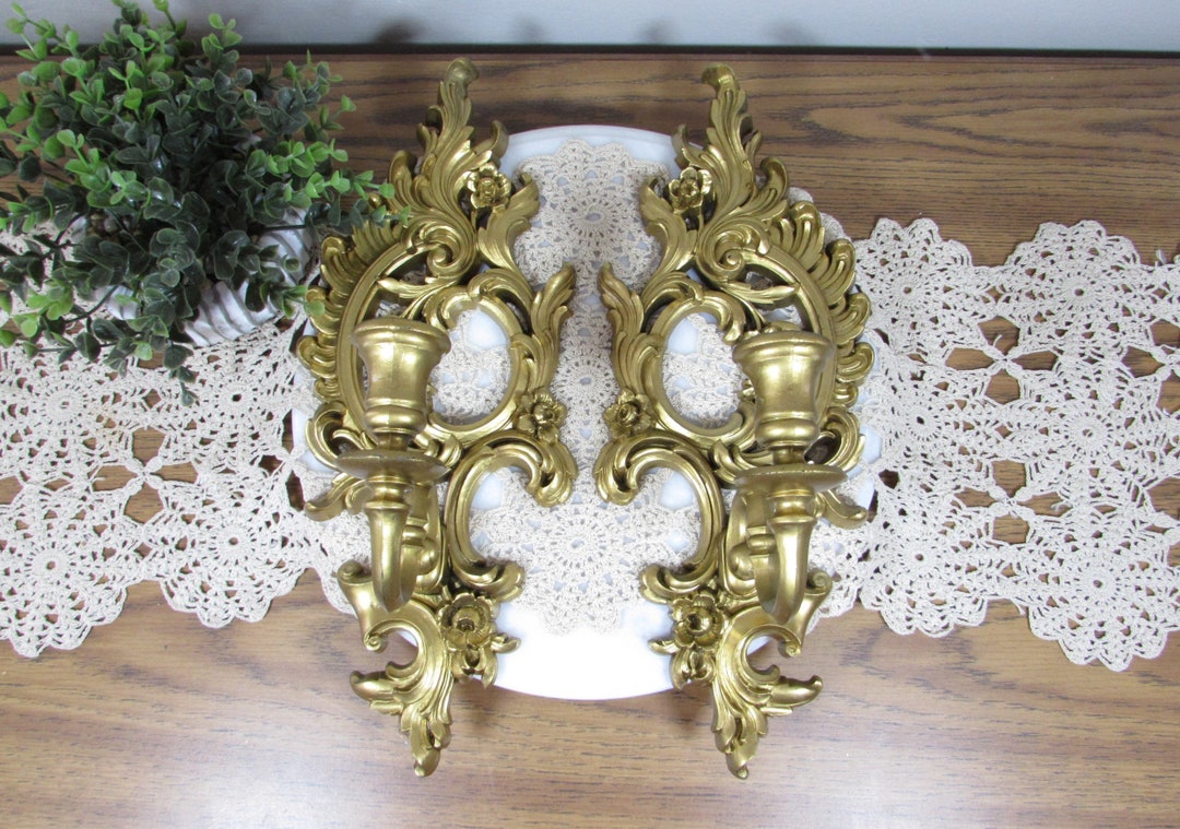 Vintage Syroco Gold Floral Scrollwork Candleholder Wall Sconce ...