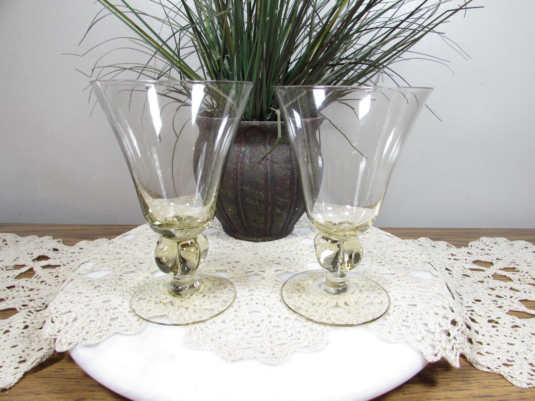 Vintage Swedish Gulli Gold Water Goblet Pair Light Amber Bubble Stem 5. ...