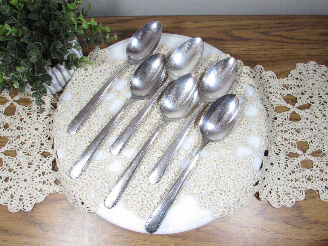 Vintage 1926 Oneida Tudor Plate Elaine Serving Spoons – Set of 6, 8-1/4 ...