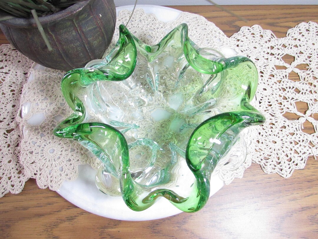 Vintage Green Murano Free Form Art Glass Centerpiece Bowl – Controlled ...