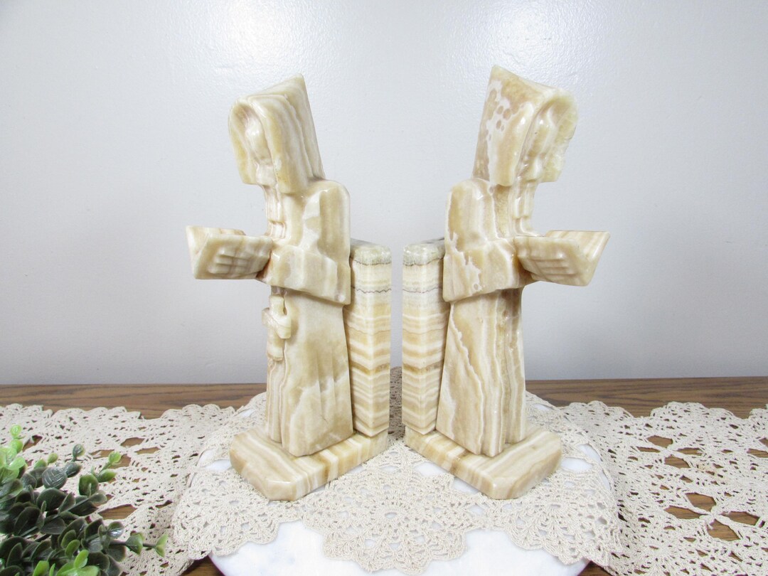 Vintage Pair Carved Onyx Monk Bookends, 10-1/2" Tall - Etsy