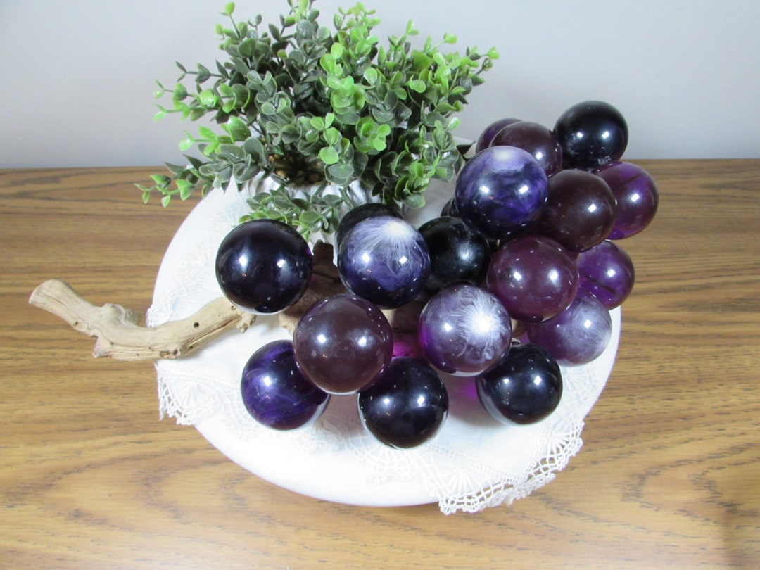 Vintage MCM Purple Lucite Grape Cluster on Driftwood Mid Century Modern ...