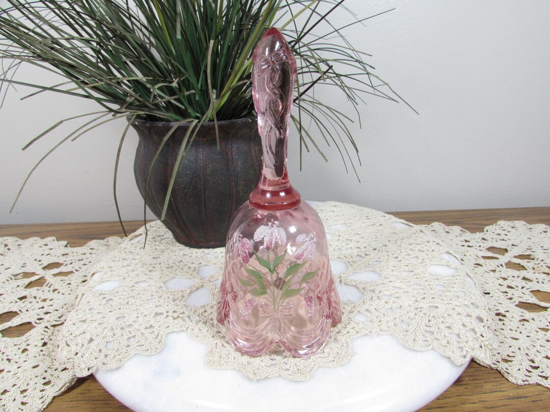 Vintage Fenton Pink Glass Hand Painted Flower Bell, 6-3/4" Tall - Etsy