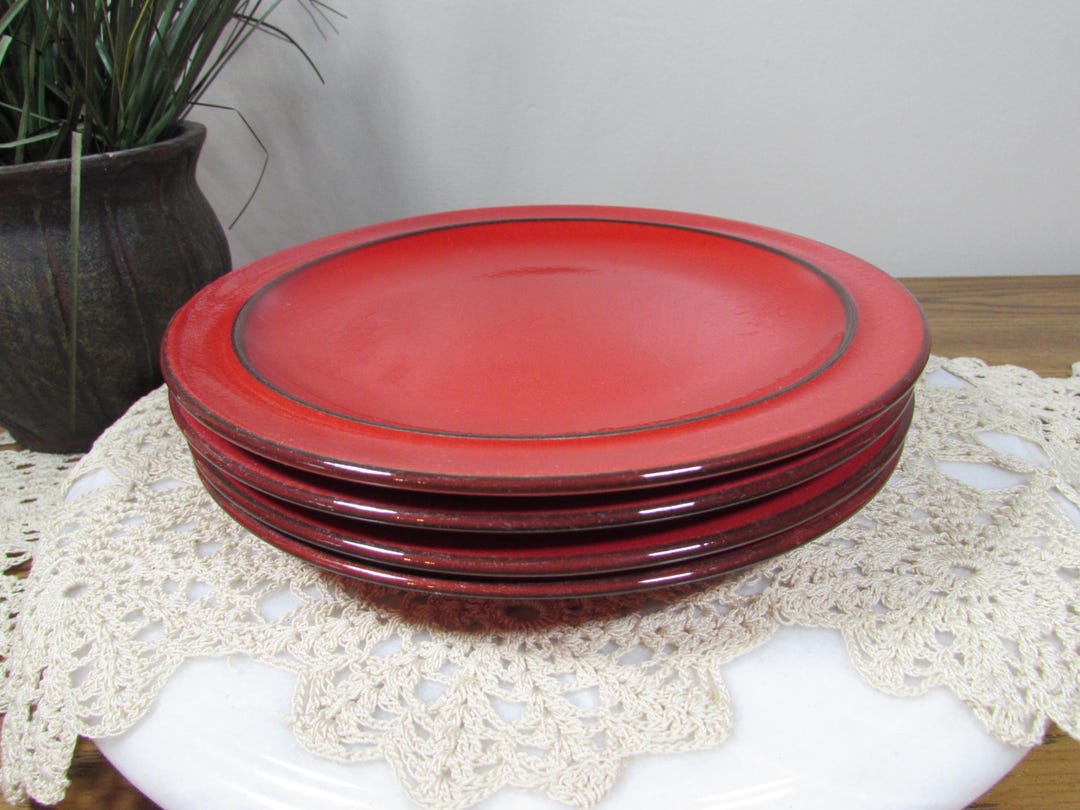 Vintage Thomas Germany Red Salad Plates | 7-5/8" Dinnerware With Brown ...