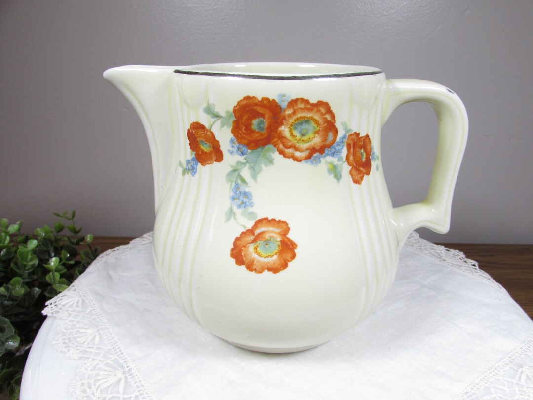 Vintage Hall Orange Poppy Flower Pitcher Superior Kitchenware - Etsy