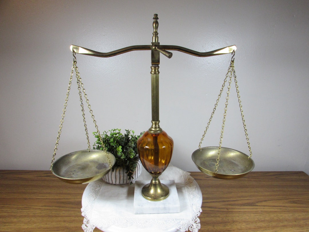 Vintage Brass Marble Amber Glass Scales of Justice - Etsy