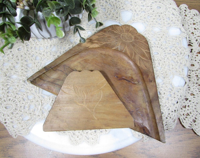 Vintage Japan Carved Wood Crumb Tray Set - Etsy