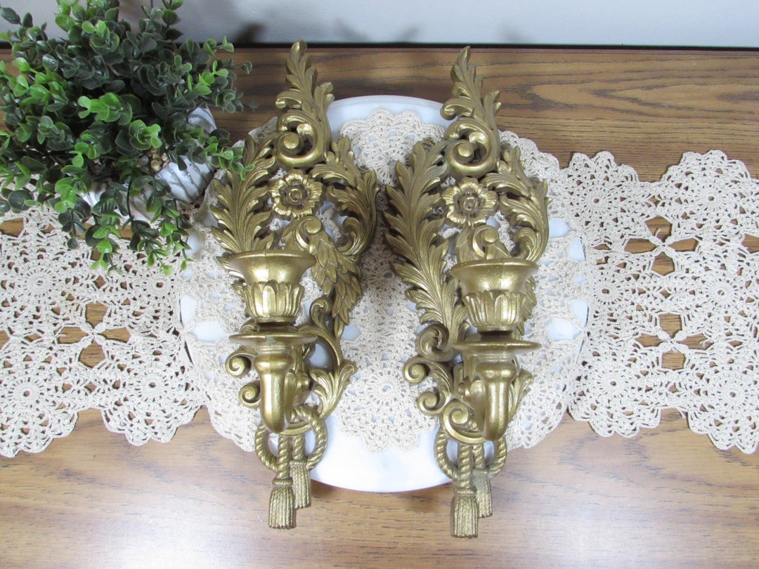 Vintage Burwood Gold Floral Scrollwork Candleholder Wall Sconce Hollywood Regency - Etsy