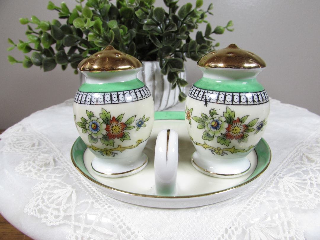 Vintage Noritake Roseara Green Art Deco Condiment Set - Etsy