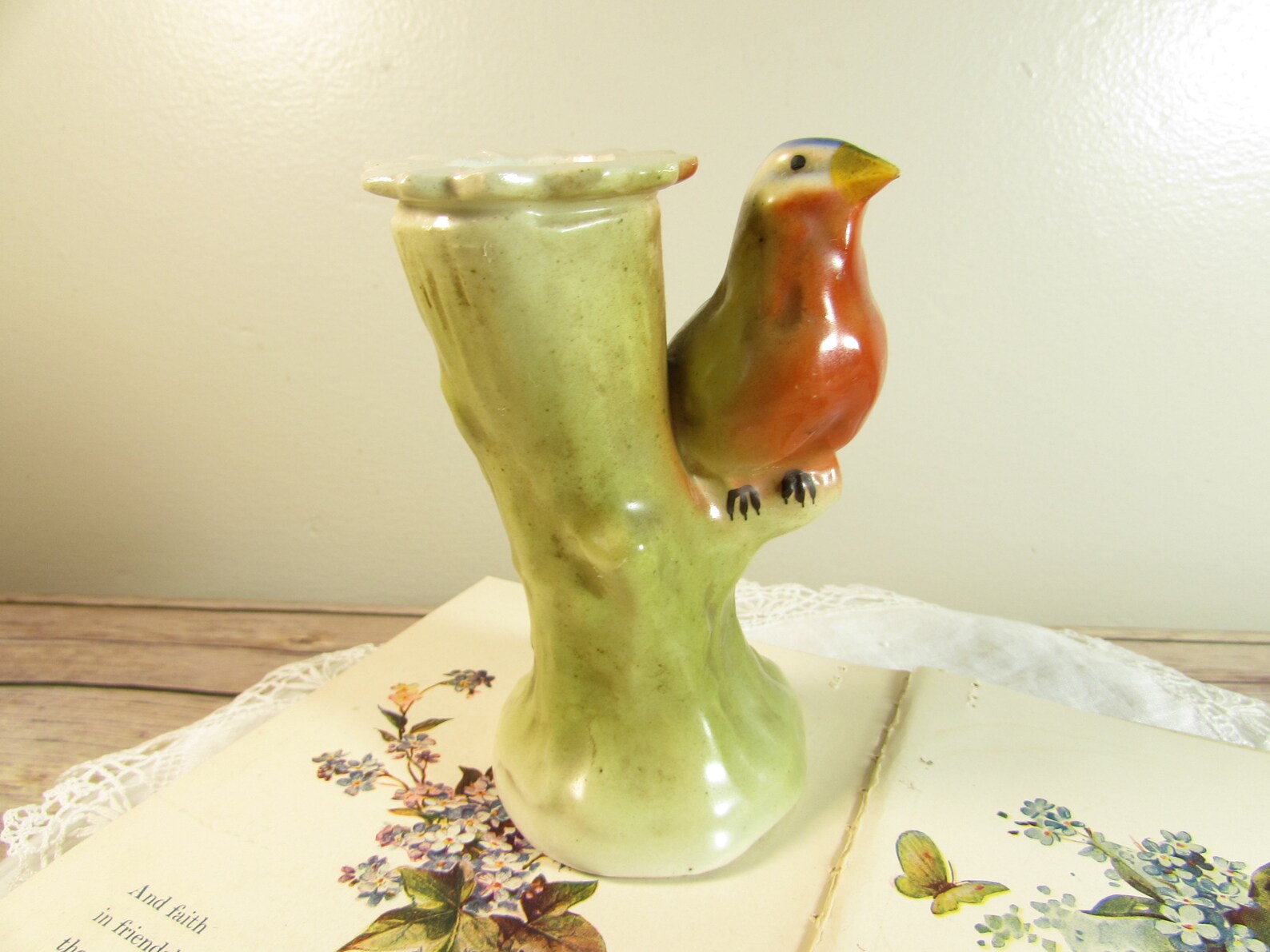 Vintage Czech Bird Tree Stump Vase Candle Holder | Etsy