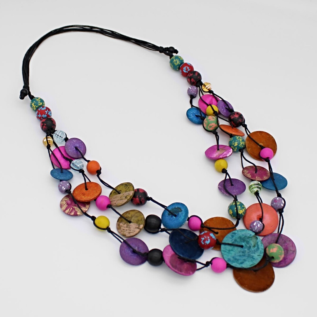 Multi-color Beaded Triple Strand Necklace, Bold Chunky Statement ...