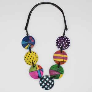 Multicolor Wood Statement Necklace, Colorful Disc Necklace, Funky ...