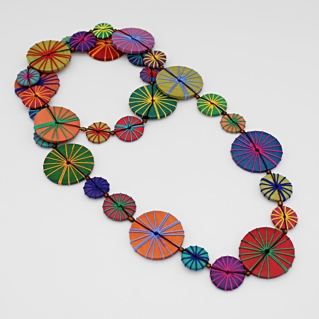 Multicolor Long Wood Necklace, Statement Colorful Jewelry, Artistic ...