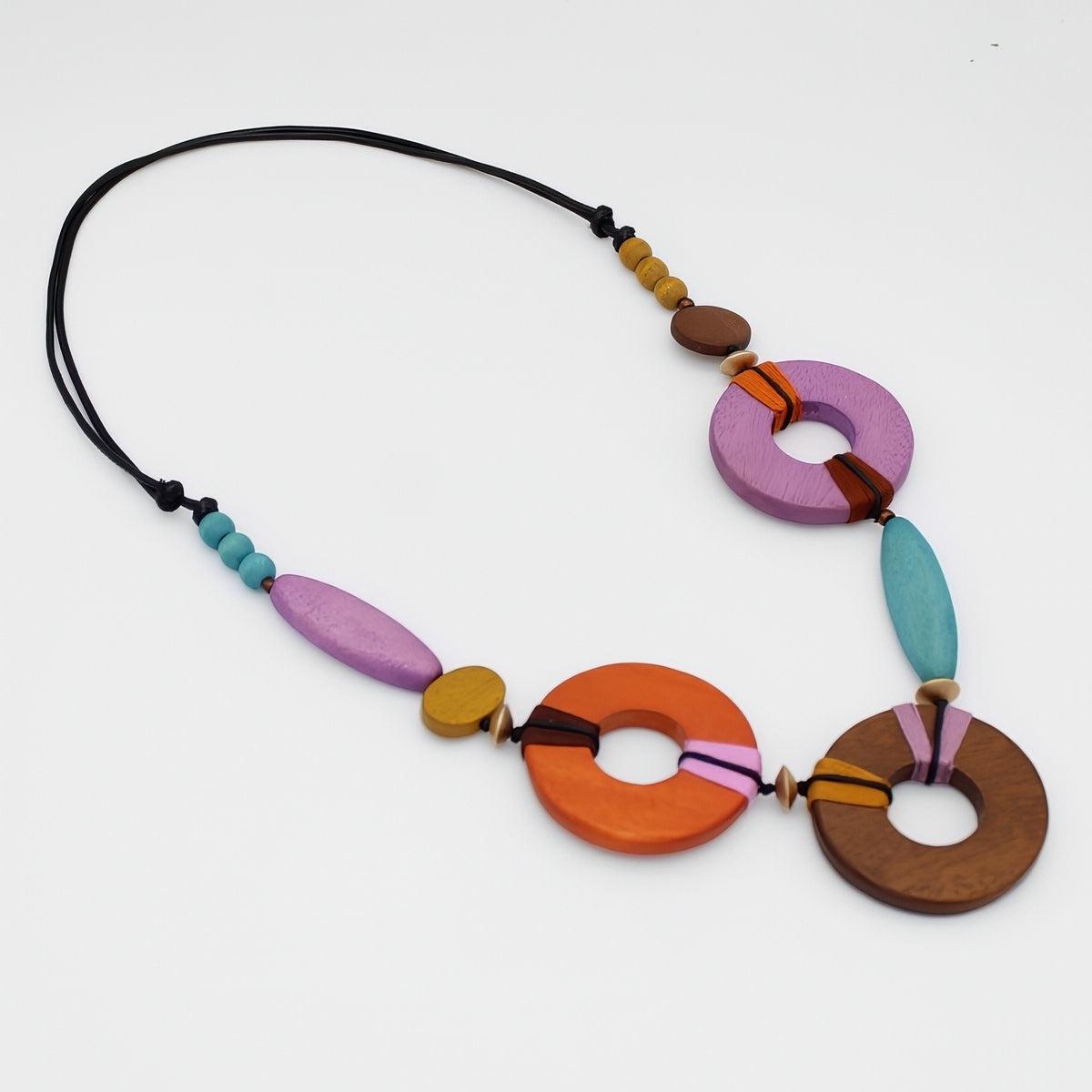 Saylor Multi-color Wood Open Bead Necklace, Wood Bead Necklace ...