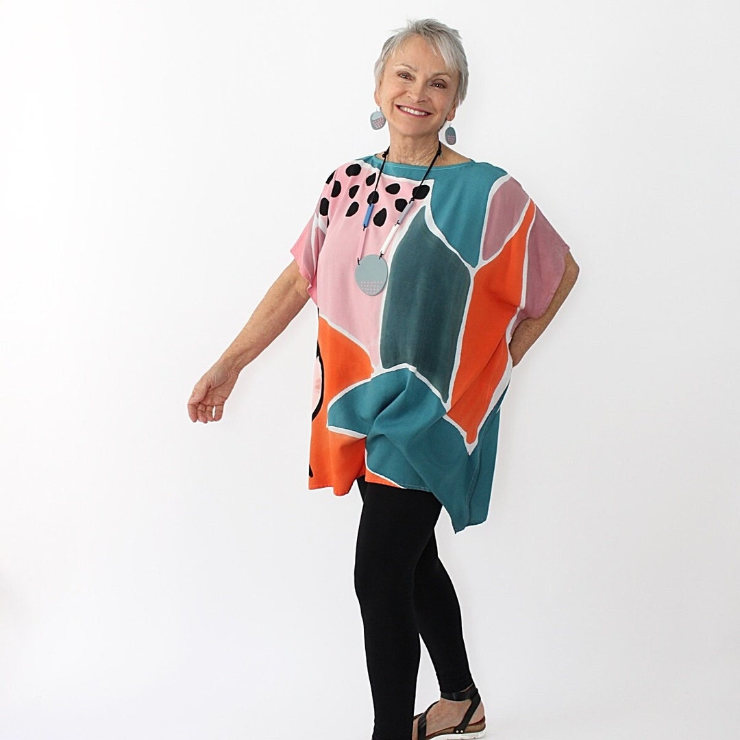 Multi Bright Colored Blouse, Hand Painted Blouse, Wearable Art, Unique ...