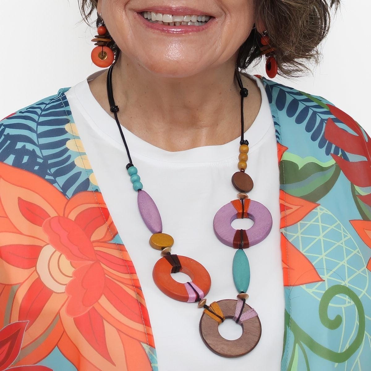 Saylor Multi-color Wood Open Bead Necklace, Wood Bead Necklace ...