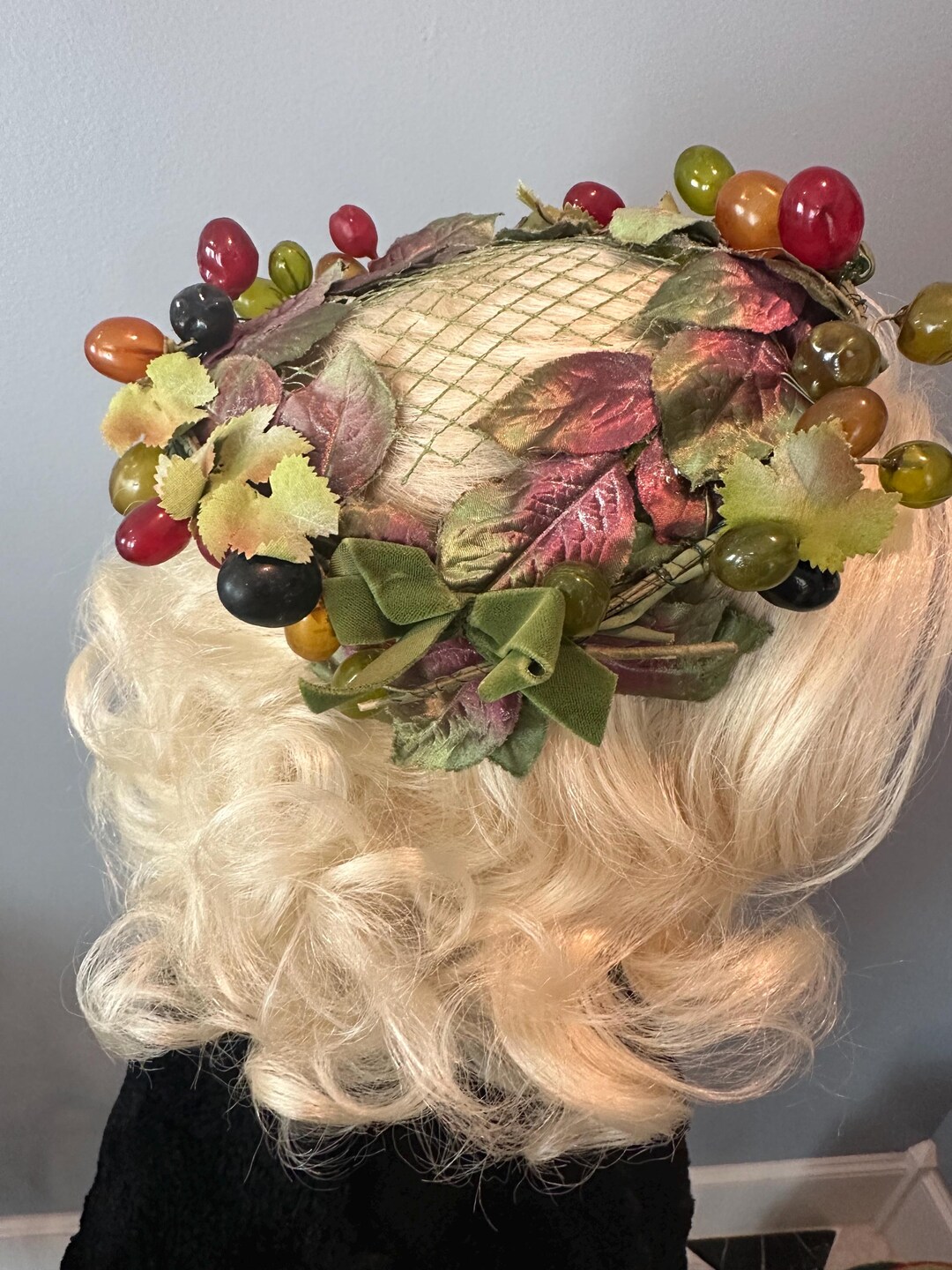 50s Fun Grapes and Vines and Leaves Juliette Cap, Hat - Etsy