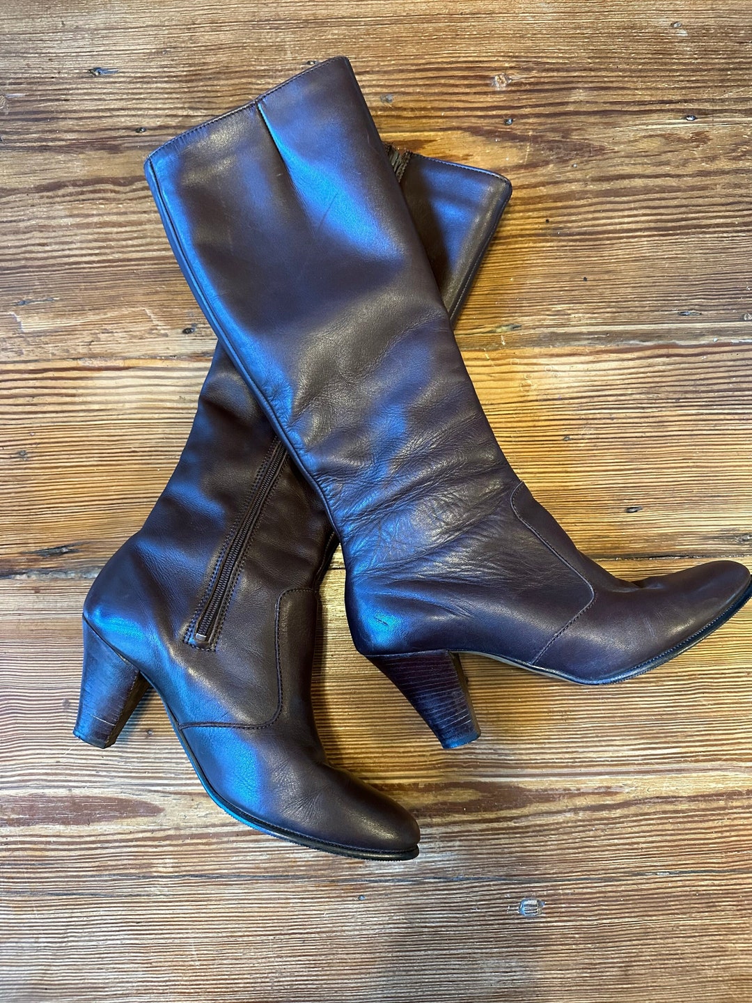 70s Old Maine Trotters Brown Leather Tall Zip up Dress Boots-sz 7 - Etsy