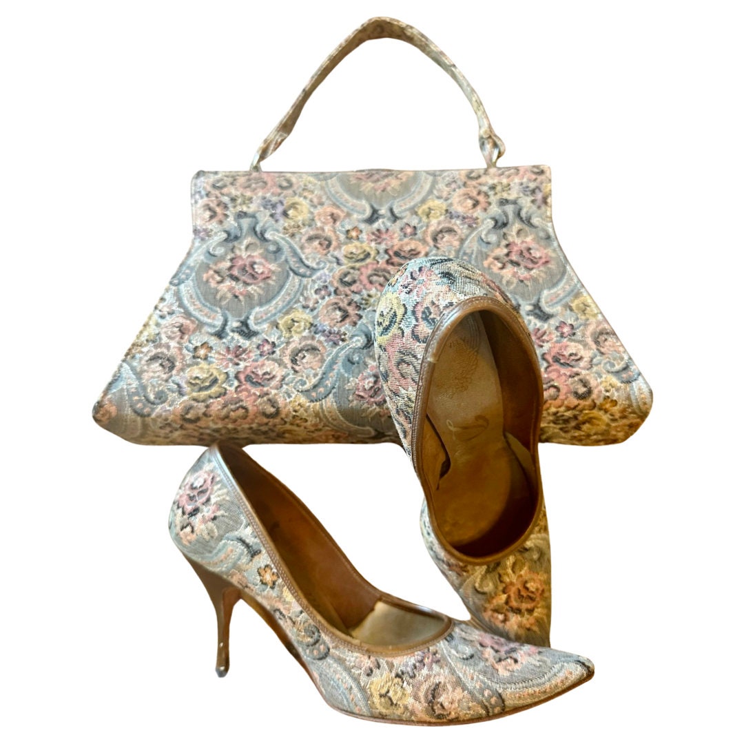 Gorgeous Dorina Vintage 50s Pink, Gold Tapestry Bag,purse and Pointy ...