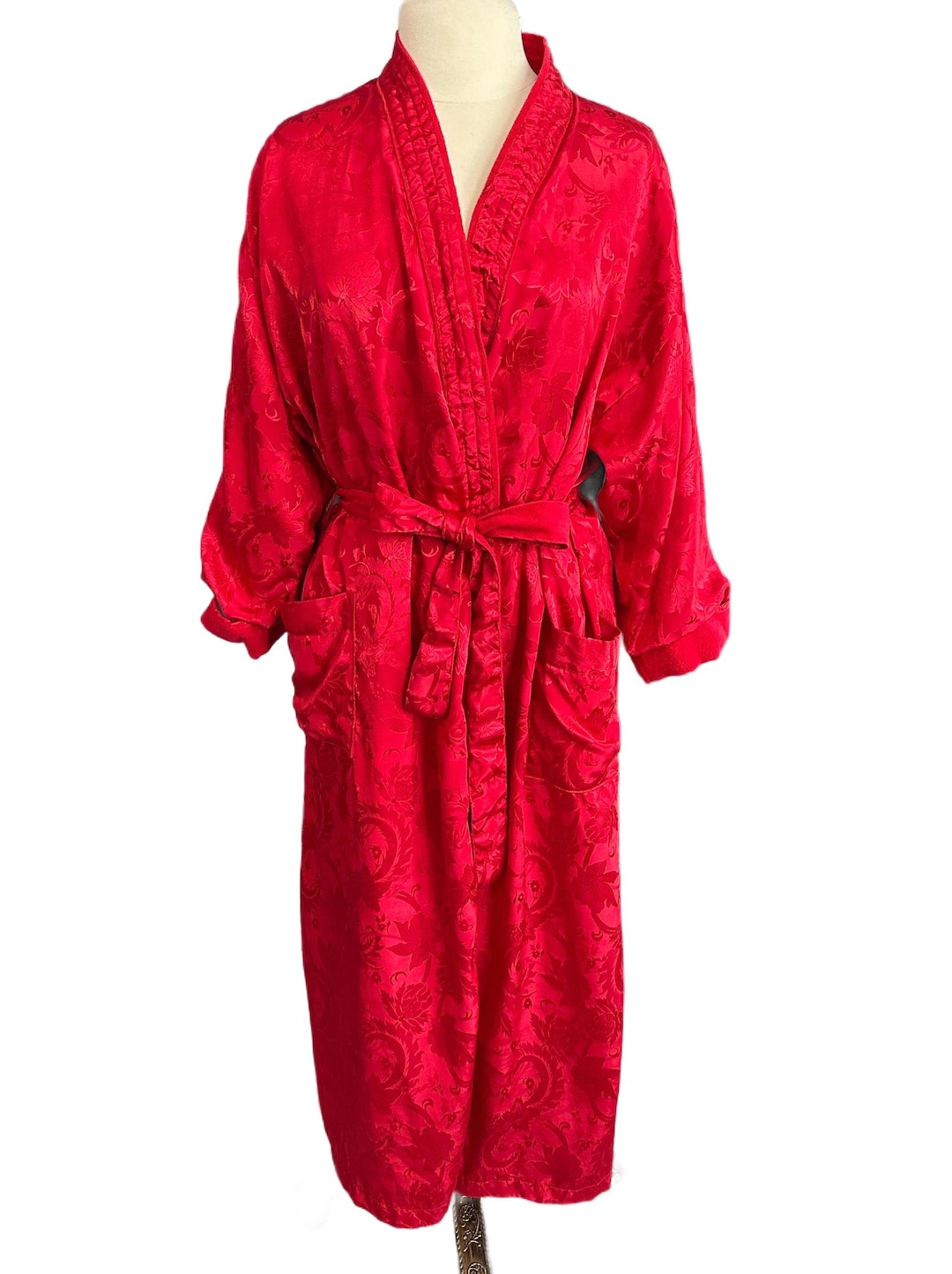 Victoria's Secret Gold Label Red Satin Damask and Terry Cloth Long ...