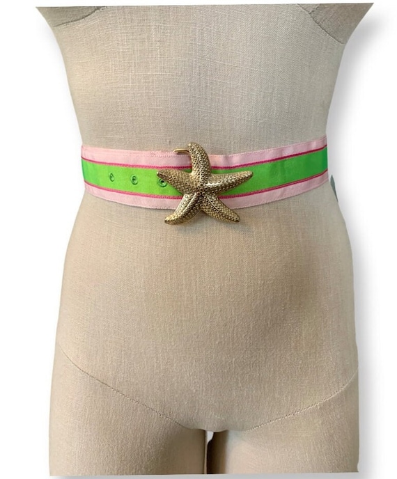 Vintage 80s Starfish Belt Buckle With Grosgrain Pink and Green - Etsy