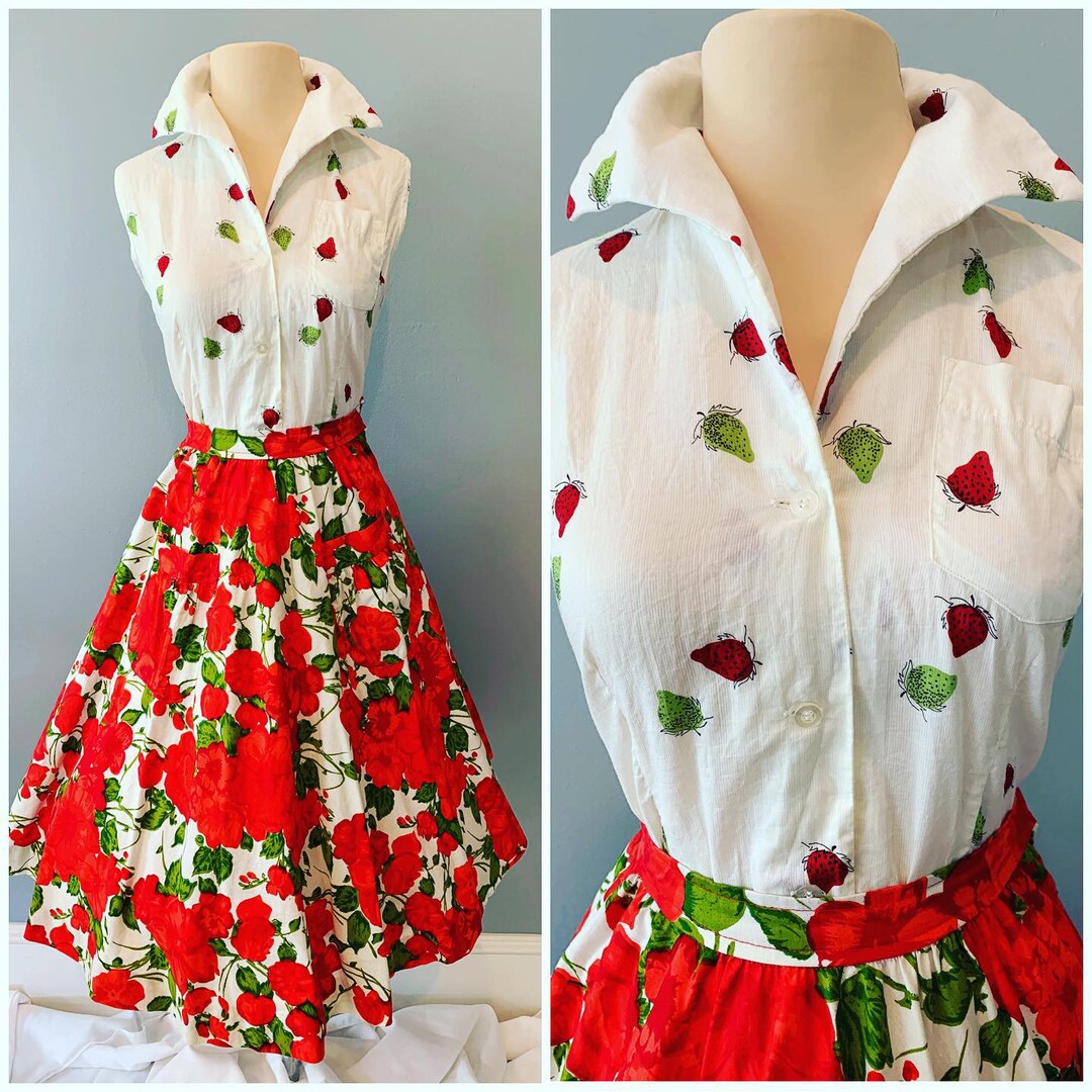 Vintage Red Poppies Flowers Floral Cotton Full Skirt With - Etsy