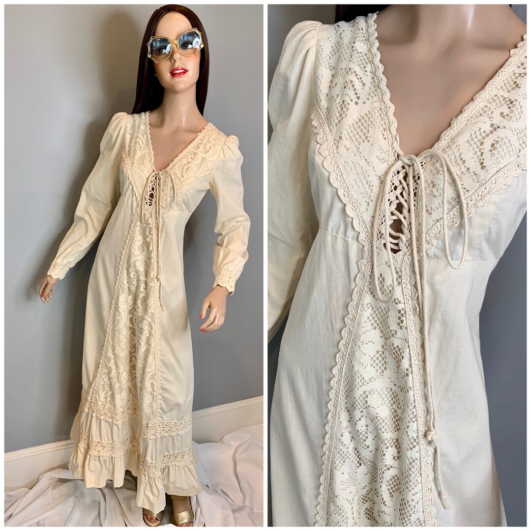 Darling Boho Hippie Chick Black Label Gunne Sax Dress-29"w - Etsy