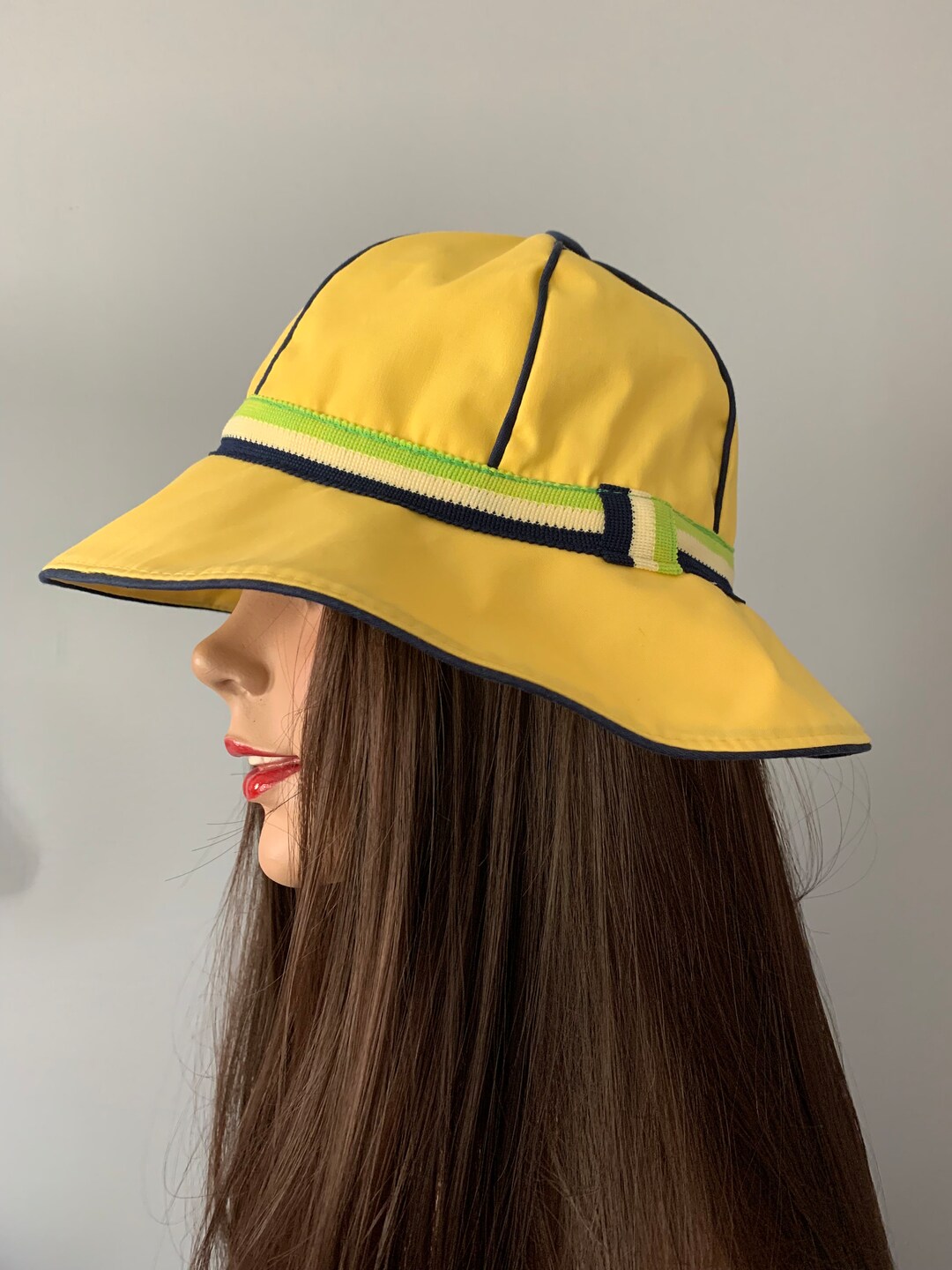 Cutest Vintage Mod Yellow All Weather Rain, Sun Bucket Hat-osfm - Etsy