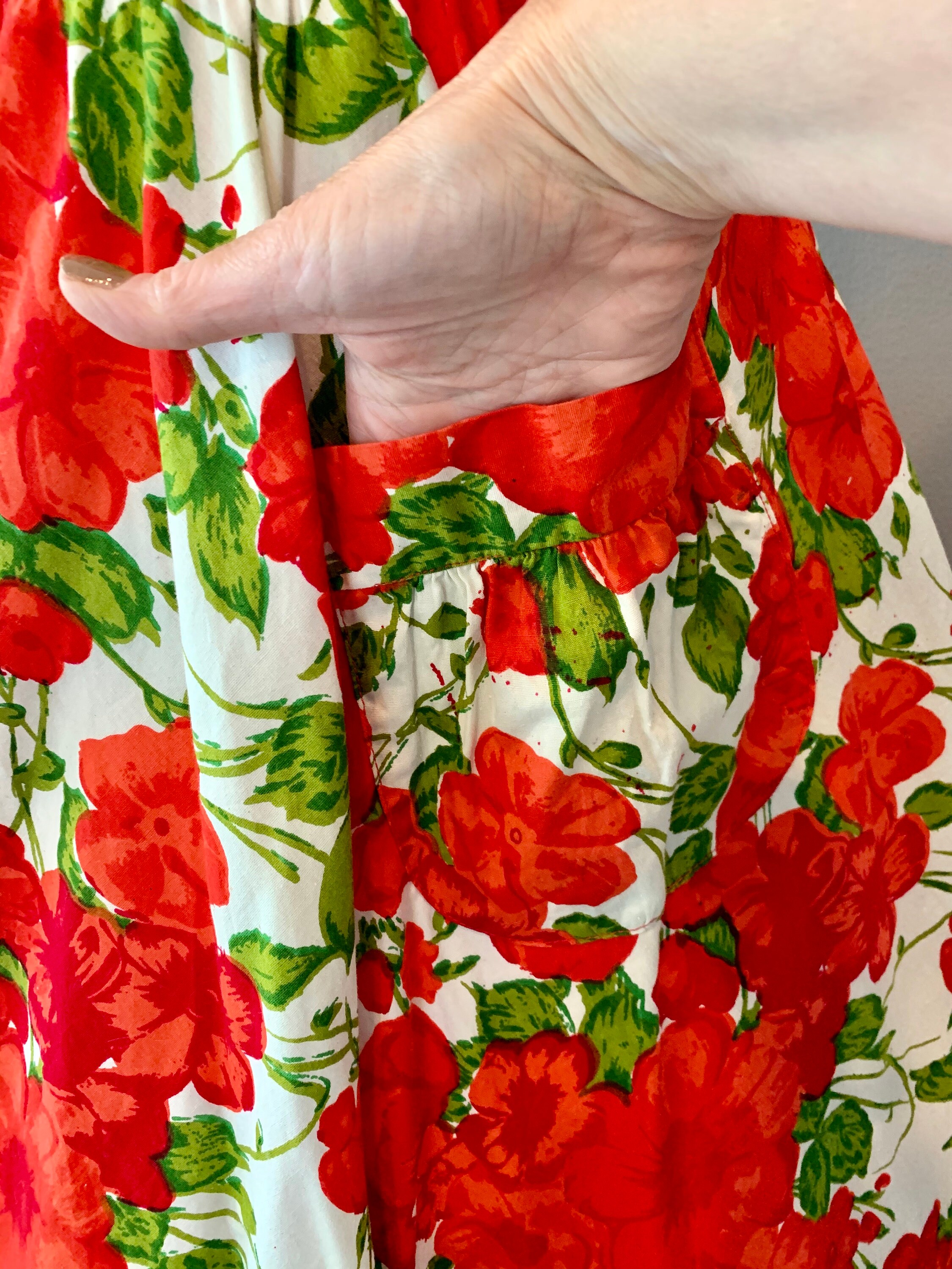 Vintage Red Poppies Flowers Floral Cotton Full Skirt With | Etsy