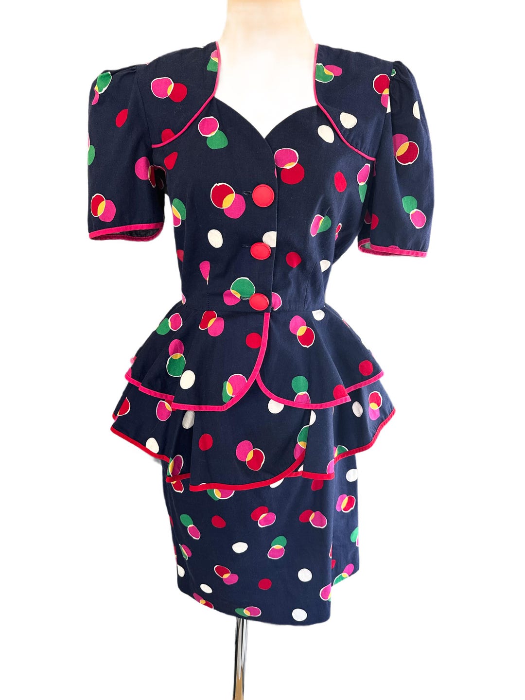 80s Polka Dot Double Peplum Skirt and Jacket, Suit, Dress, Fun and ...