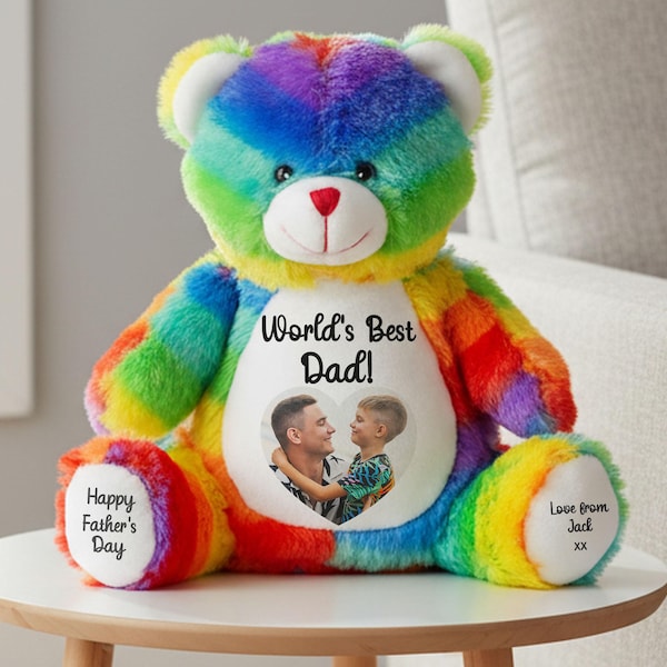 Rainbow Teddy Bear - Etsy UK