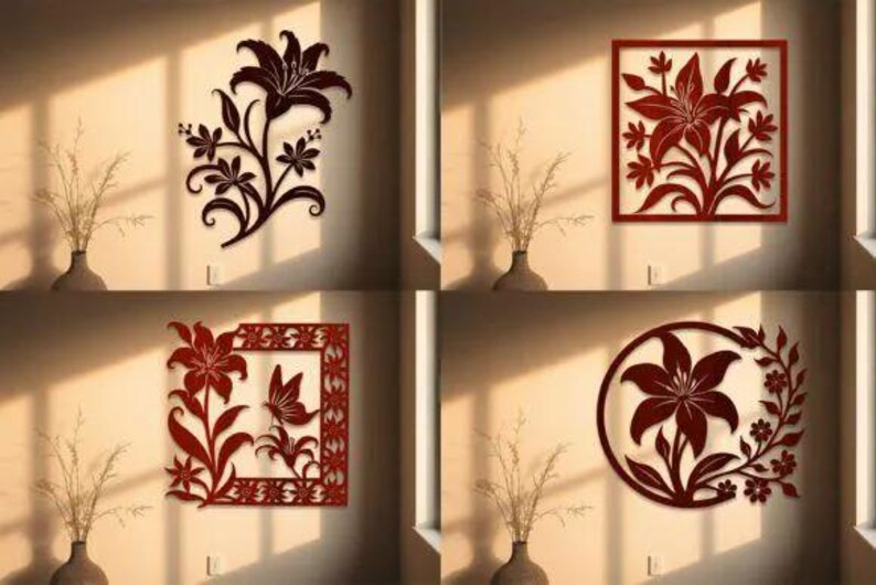 3D Layered Floral Wall Decor SVG Bundle, Boho Lily Flower Panel ...