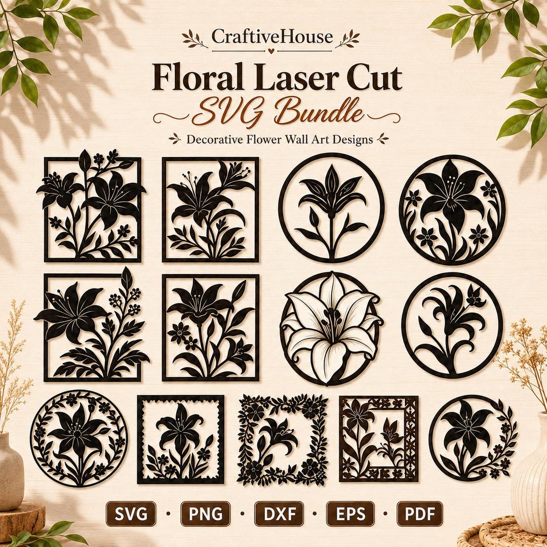 3D Layered Floral Wall Decor SVG Bundle, Boho Lily Flower Panel ...