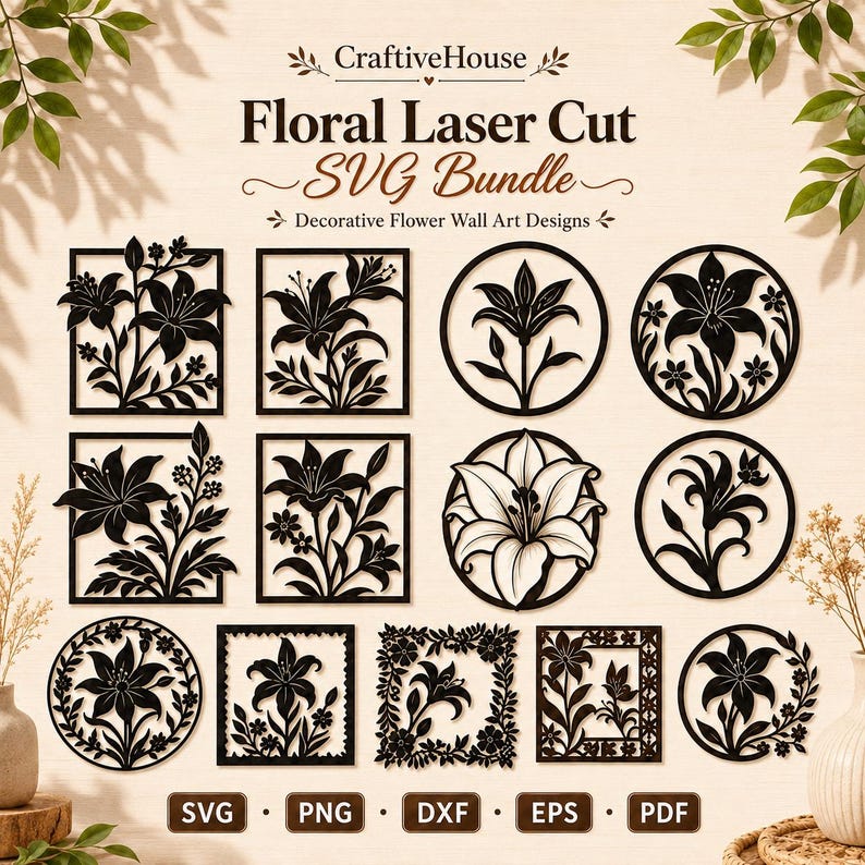 3D Layered Floral Wall Decor SVG Bundle, Boho Lily Flower Panel ...