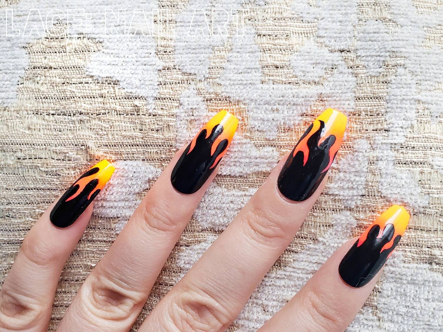 Hot Fire Flames False Nails Bright Gradient And Black Flame Etsy