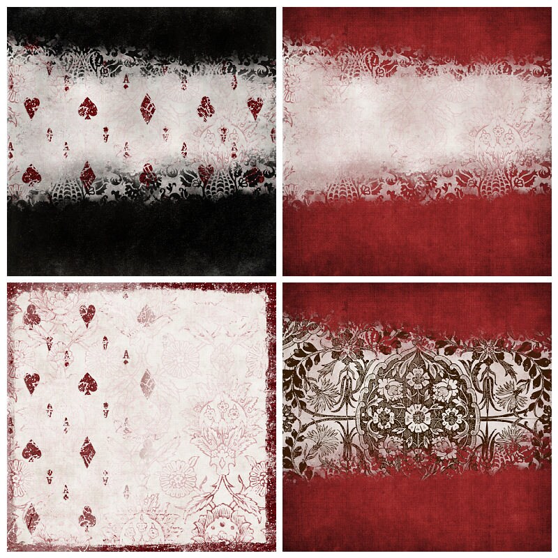 Queen of Hearts Paper Pack Digital Paper Collage Card | Etsy