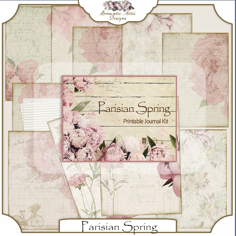 Printable Digital Journal Kit, French, Flower, Vintage, Junk Journal ...