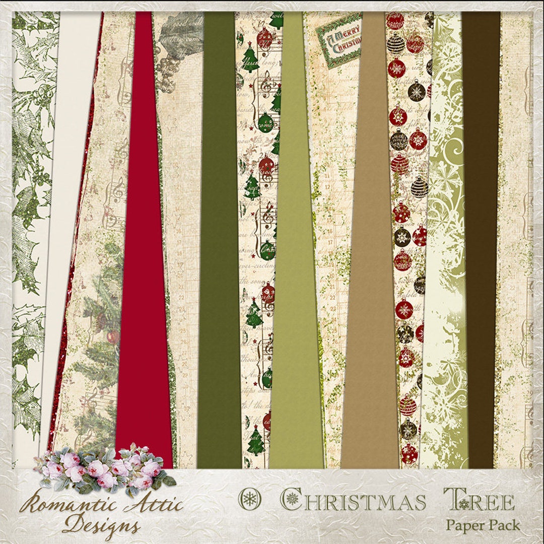 Christmas Paper Pack, Digital, Tree, Vintage, Ornament, Printable, Mini ...