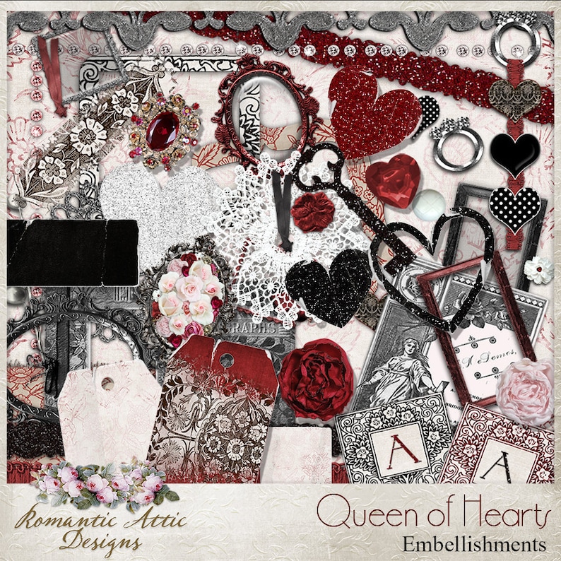 Queen of Hearts | Digital Scrapbook Kit | Papercraft | Digital Paper ...