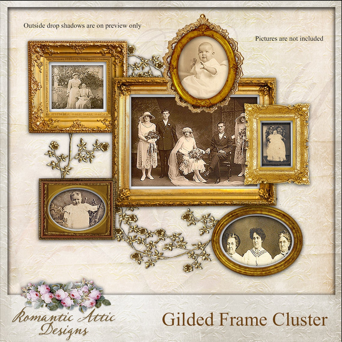 Gilded Frame Cluster, 12x12, Photo Collage Frame, Vintage, Scrapbook ...