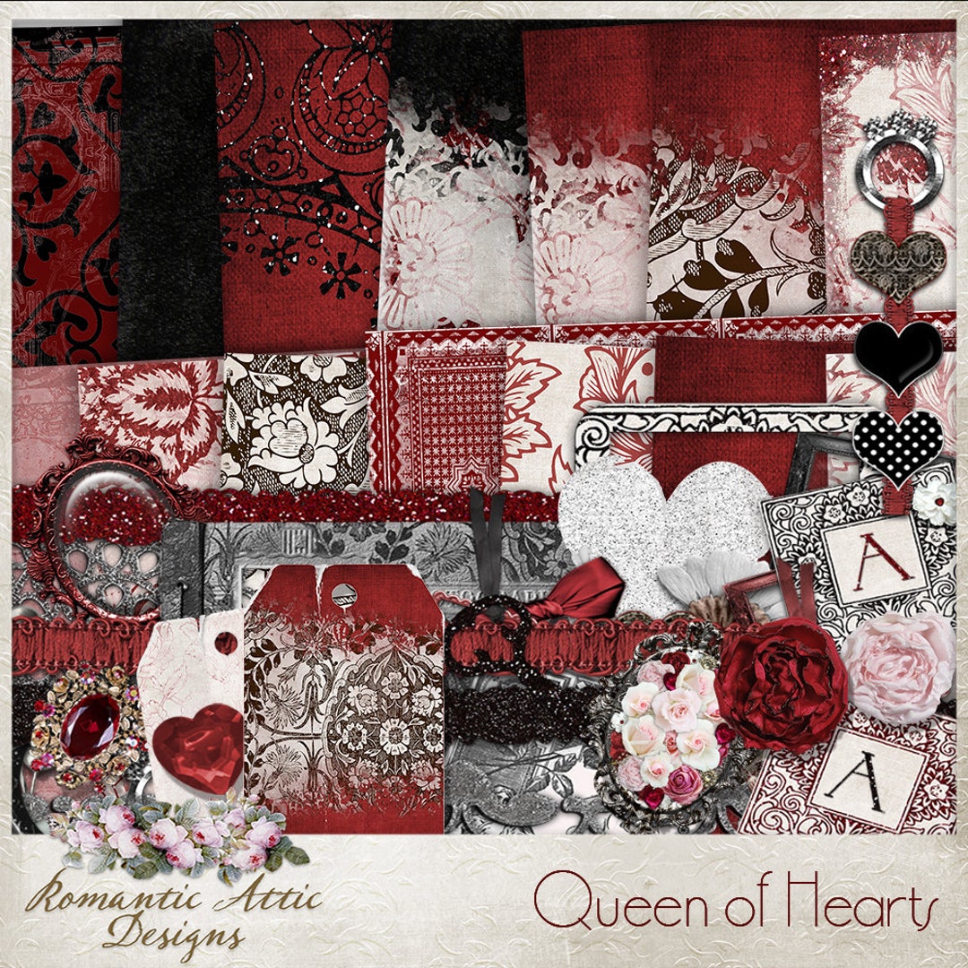 Queen of Hearts | Digital Scrapbook Kit | Papercraft | Digital Paper ...