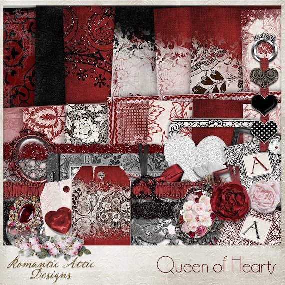 Queen of Hearts Digital Scrapbook Kit Papercraft Digital | Etsy