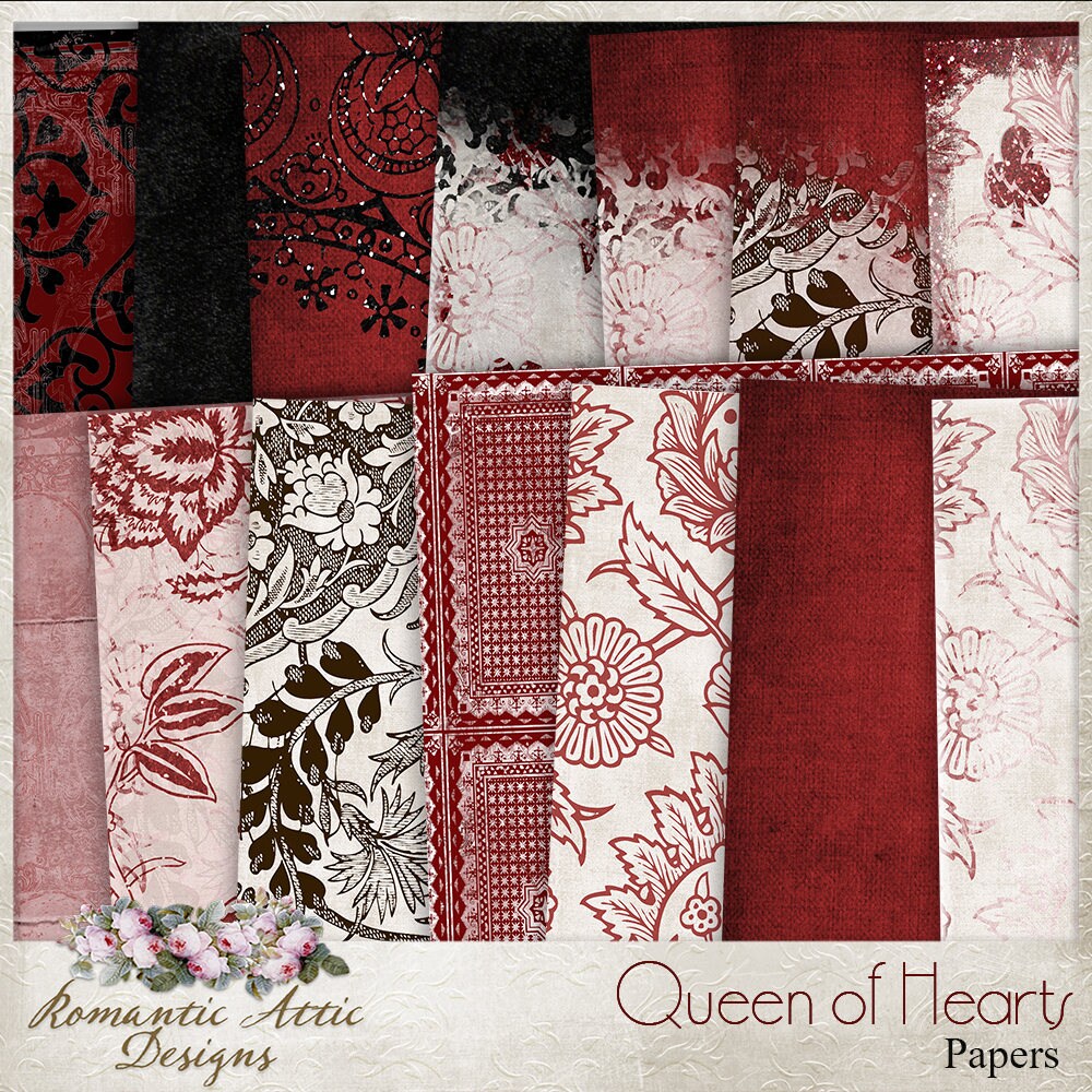 Queen of Hearts Paper Pack Digital Paper Collage Card | Etsy