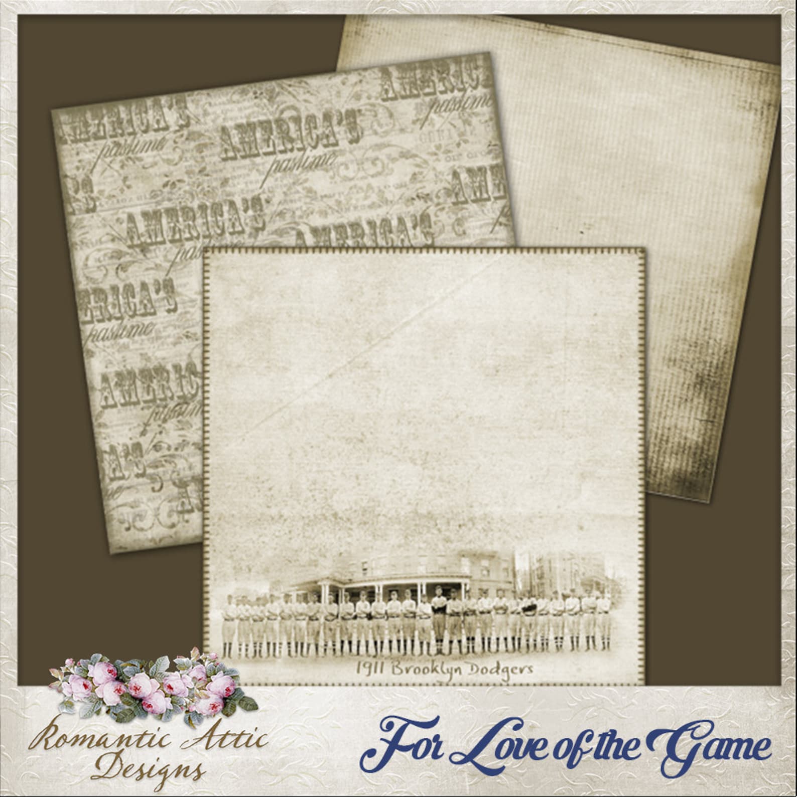 Vintage Baseball, Digital Scrapbook Kit, for Love of the Game, Digital ...