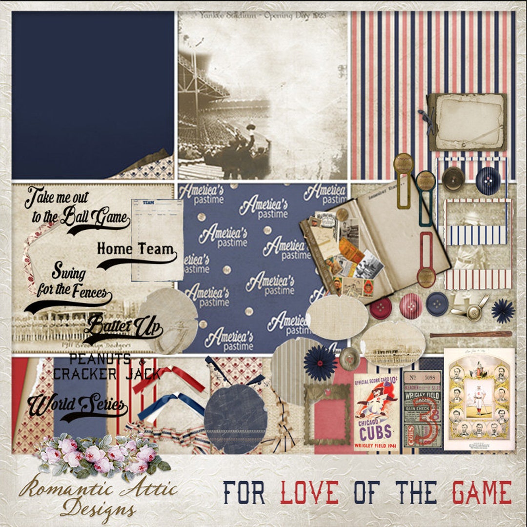 Vintage Baseball, Digital Scrapbook Kit, for Love of the Game, Digital ...