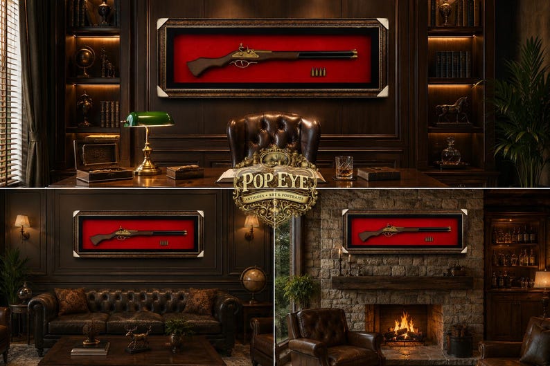 Antique Flintlock Rifle Wall Art | Ornate Vintage Frame, Red Velvet ...