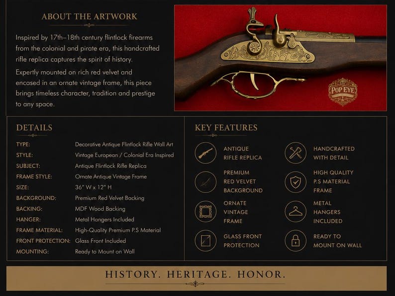 Antique Flintlock Rifle Wall Art | Ornate Vintage Frame, Red Velvet ...