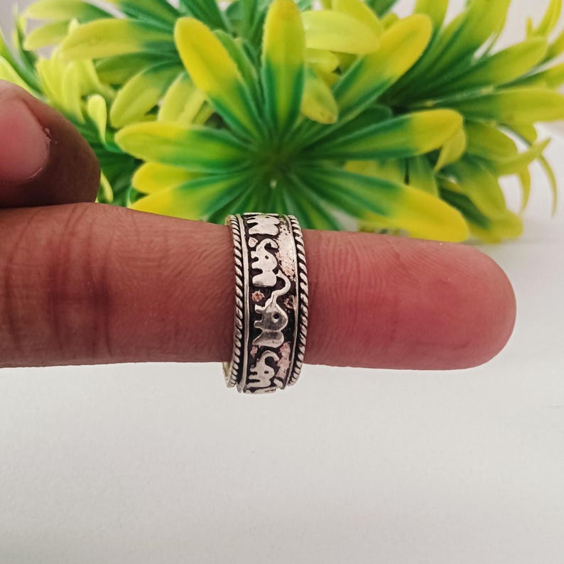 Oxidized Sterling Silver Elephant Ring, Boho Scrolling Band Motif - Etsy