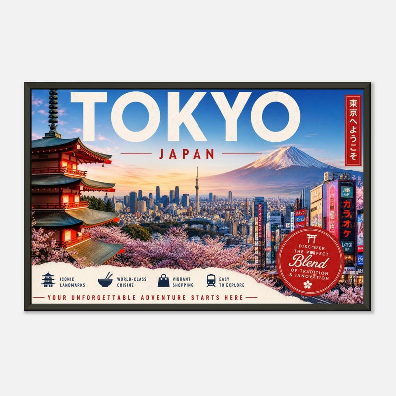 Tokyo Japan Travel Poster, Framed Tokyo Cityscape Art, Japan Holiday ...